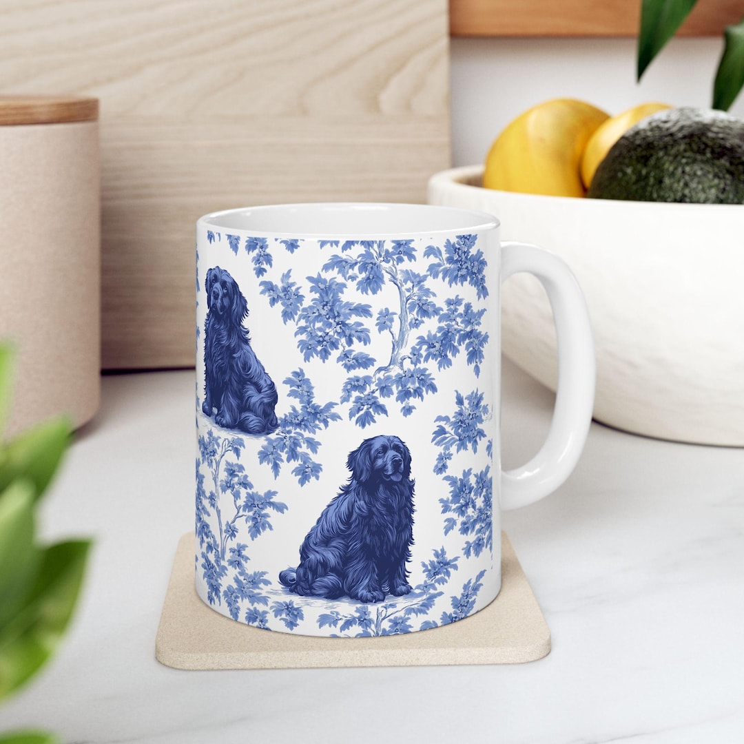 Newfoundland Dog Blue French Toile Mug - Toile De Jouy Coffee Cup Gifts ...
