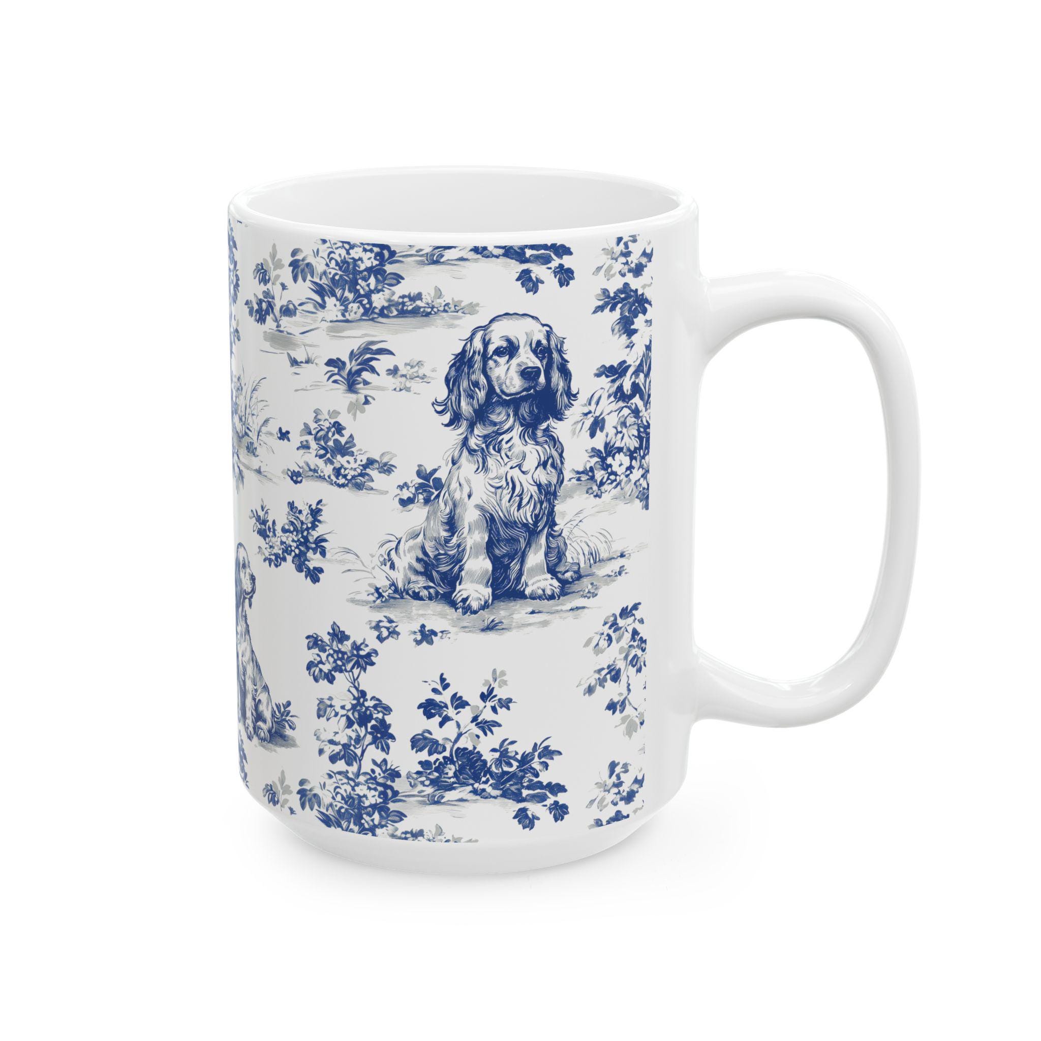 Cocker Spaniel Blue Toile Mug - French Toile De Jouy Coffee Cup Gift ...
