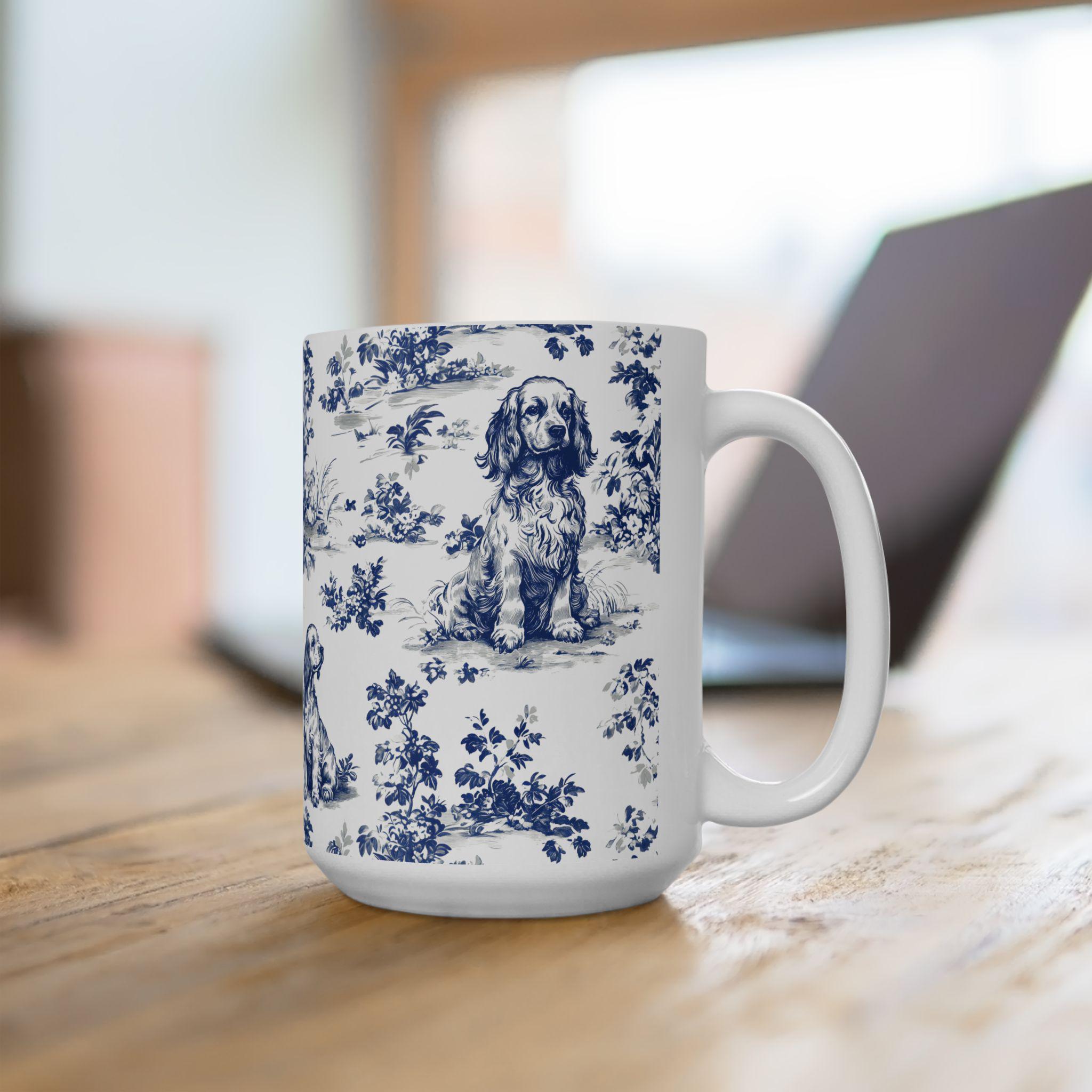Cocker Spaniel Blue Toile Mug - French Toile De Jouy Coffee Cup Gift ...