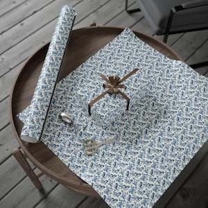 Cavalier King Charles Spaniel Blue Toile Wrapping Paper, Gift Wrap ...