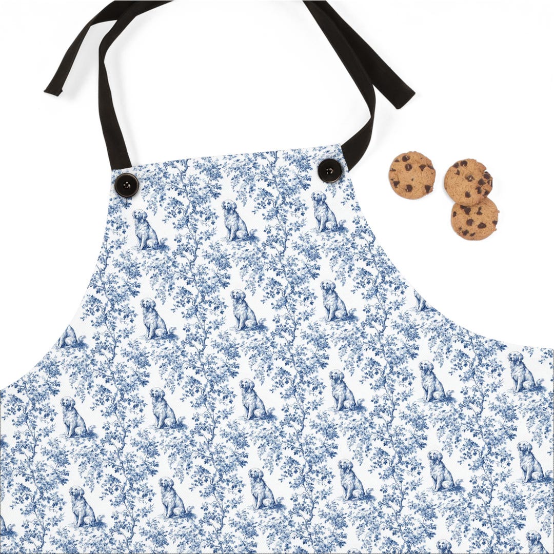 Golden Retriever Apron, French Blue Toile Apron for Golden Mom, Kitchen ...