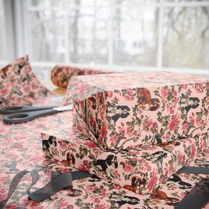 Floral Cavalier King Charles Spaniel Wrapping Paper, Pink Floral Gift ...