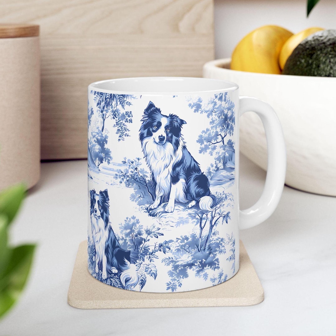 Border Collie French Toile De Jouy Mug - Elegant Border Collie Lovers ...