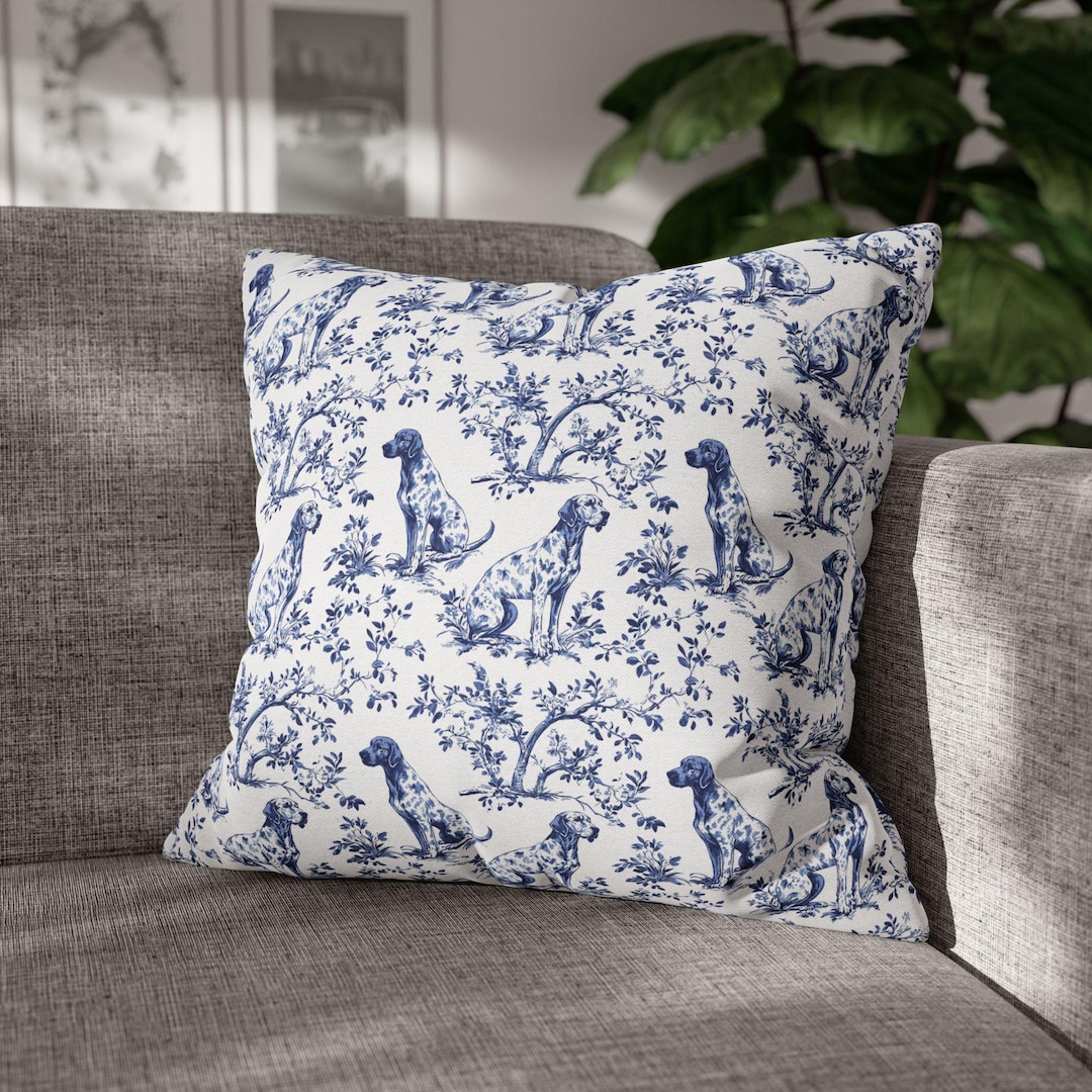 German Shorthaired Pointer Toile Pillow Cover, GSP French Blue Toile De ...