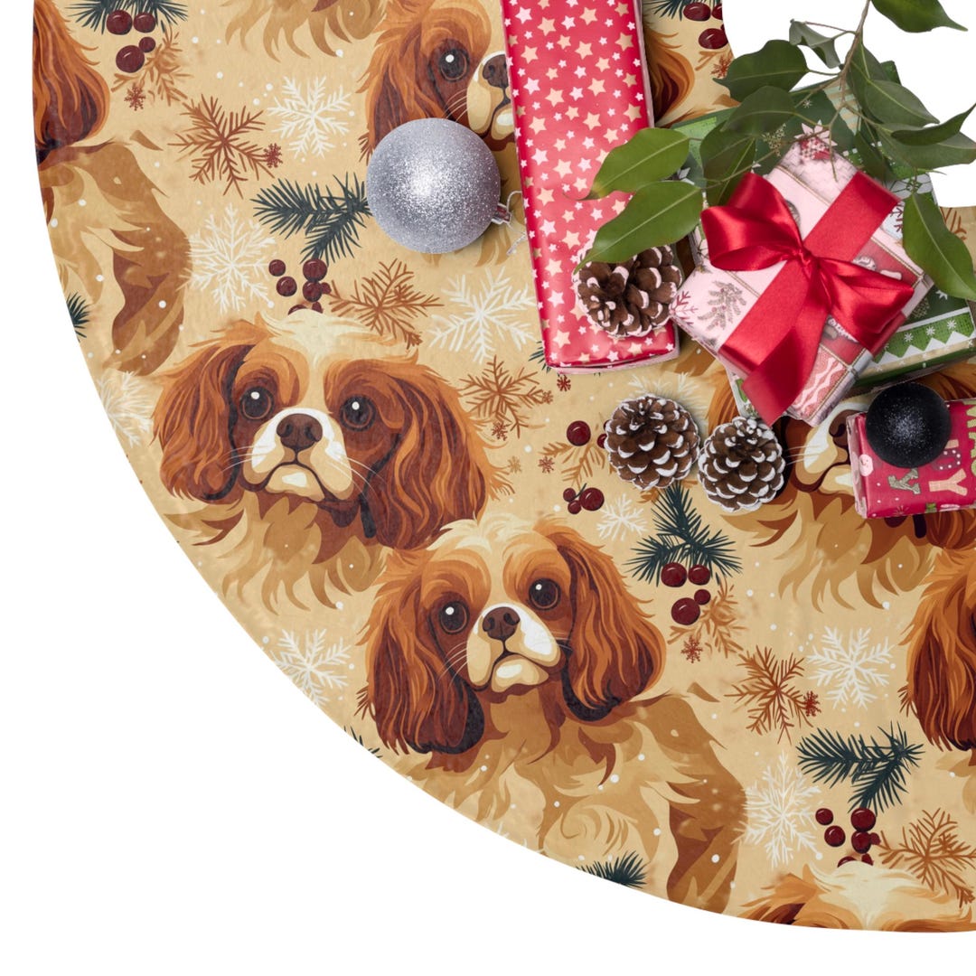 Cavalier King Charles Spaniel Christmas Tree Skirt, Neutral Colors Xmas ...