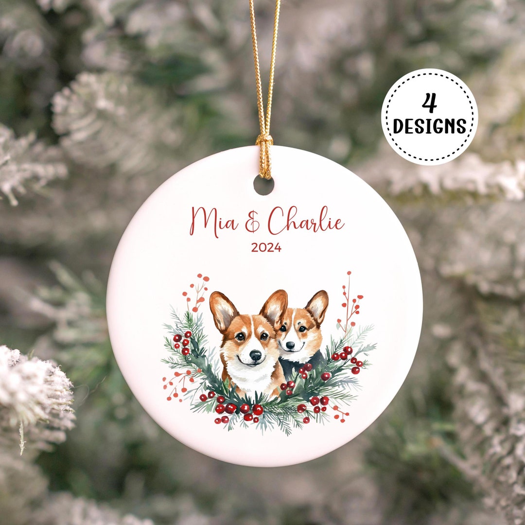 Custom Corgi Christmas Ornament, Watercolor 2 Corgis Xmas Ornament ...