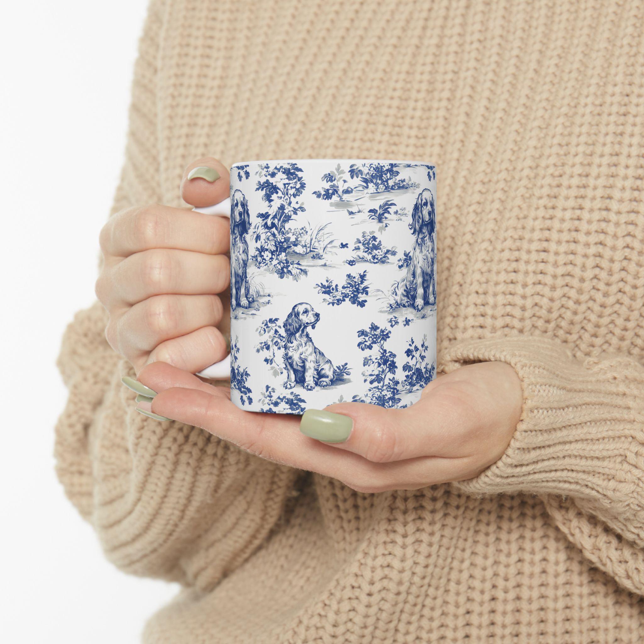 Cocker Spaniel Blue Toile Mug - French Toile De Jouy Coffee Cup Gift ...