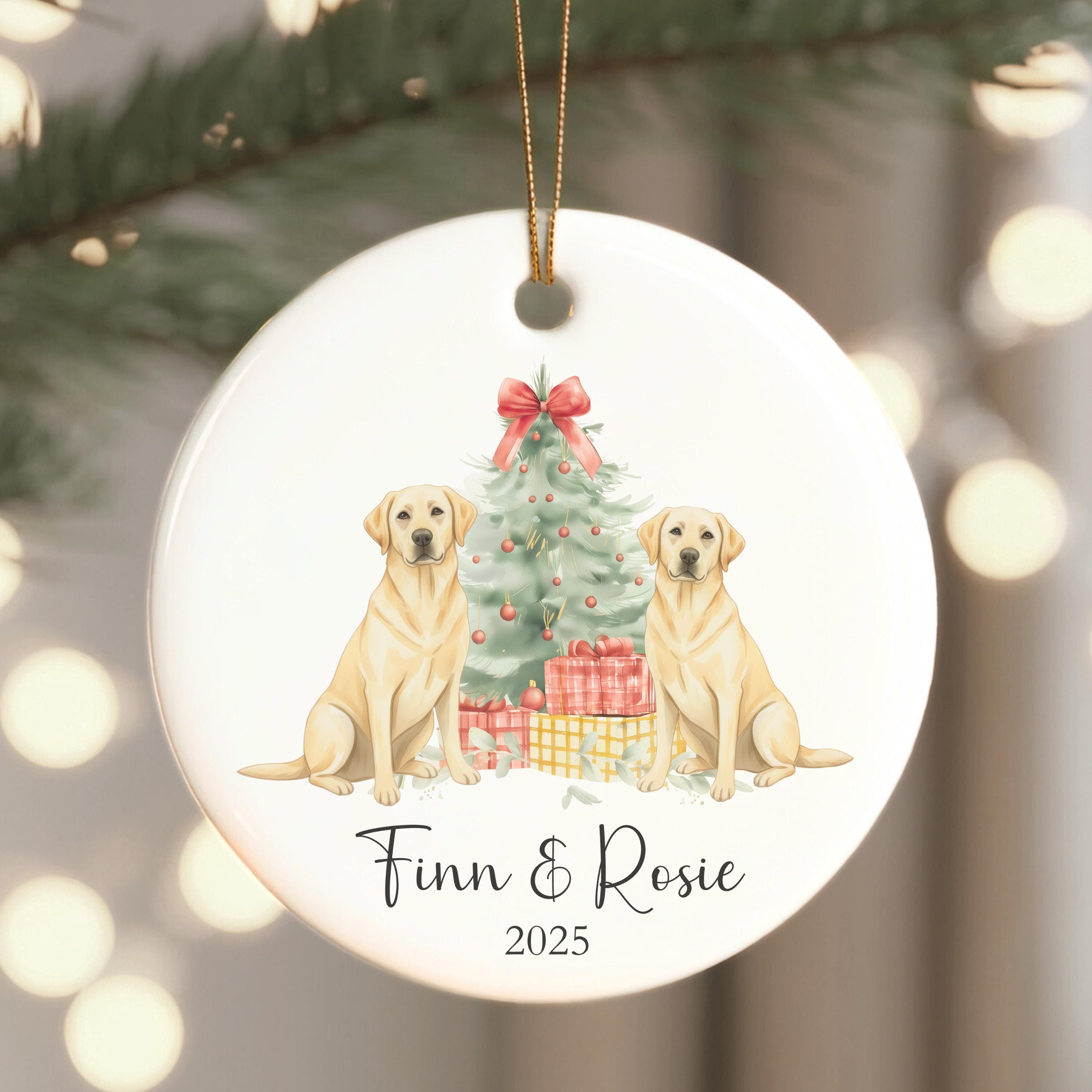 Custom Yellow Labrador Christmas Ornament: Personalized Two Yellow Labs ...