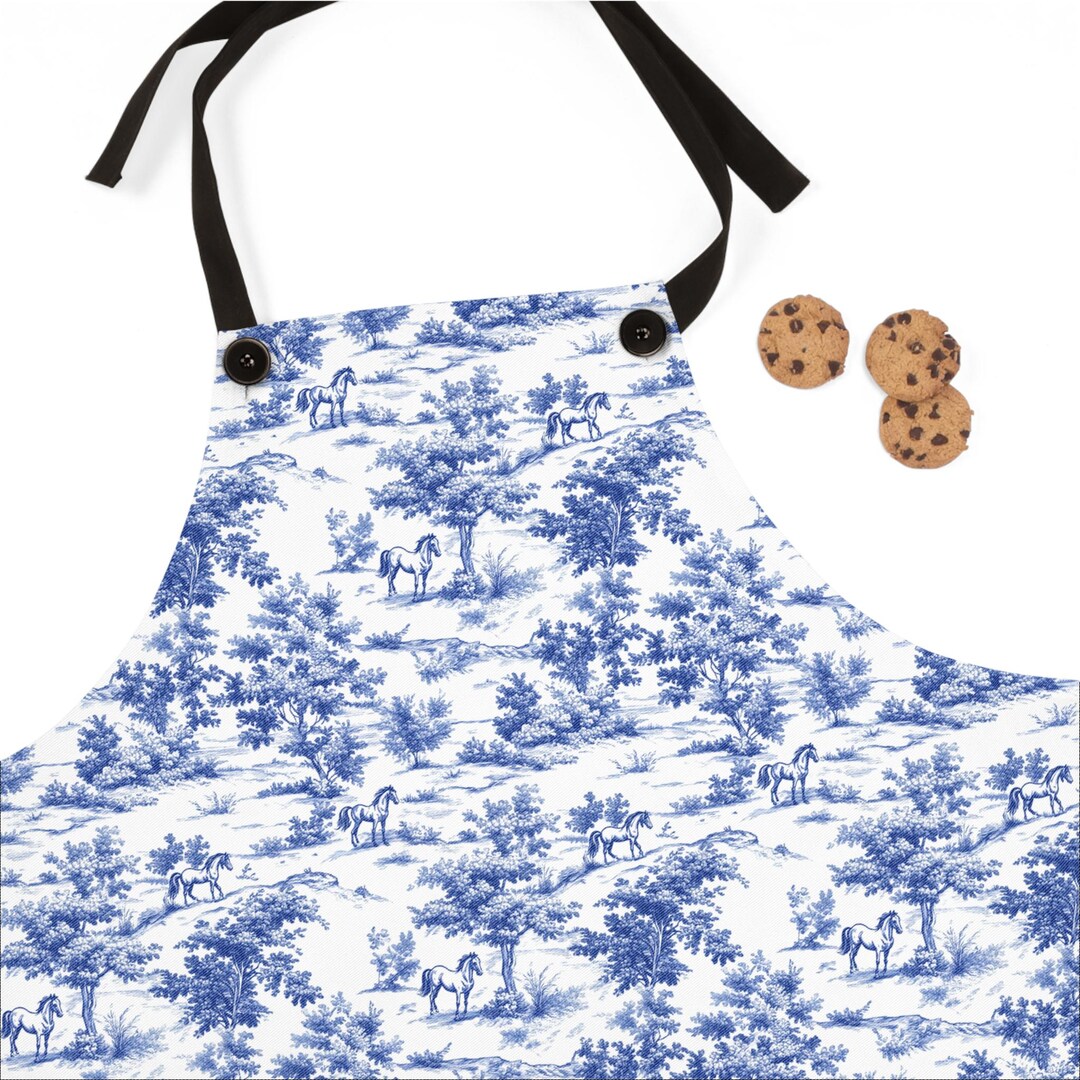 Horse Blue French Toile Apron, Blue and White Toile Pattern Apron ...