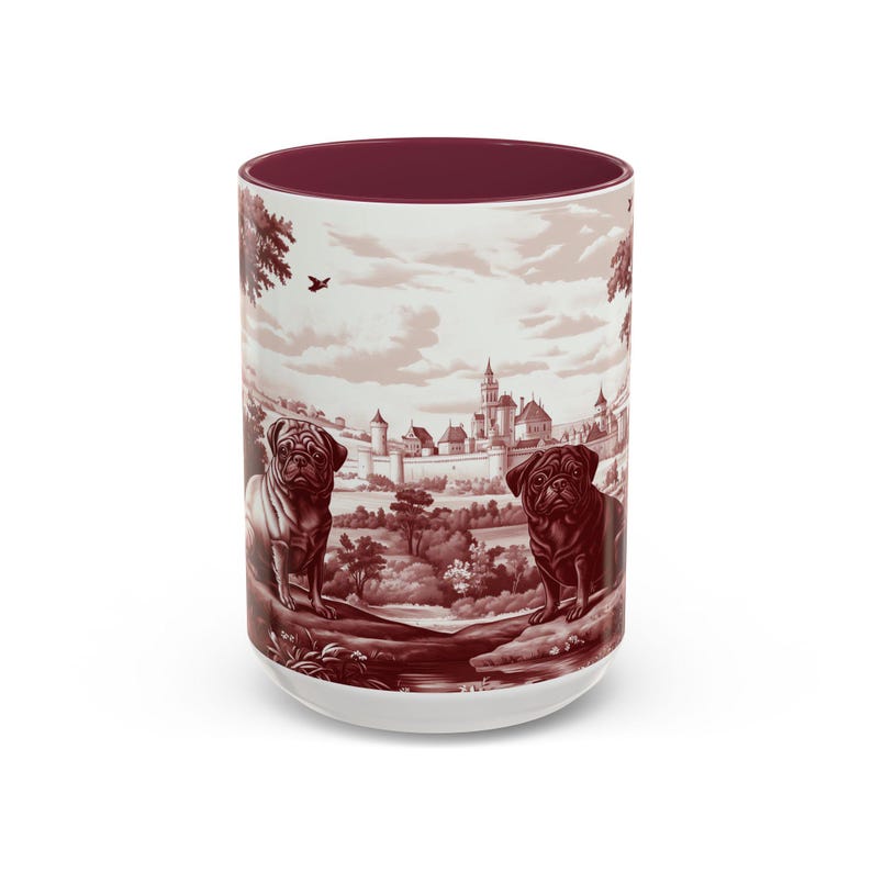Pug Rustic French Toile Mug - Two Pugs Vintage Style Coffee Cup Gift ...