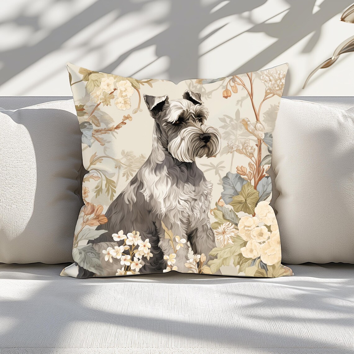 Schnauzer Pillow William Morris Inspired, Throw Cushion INCLUDES INSERT ...