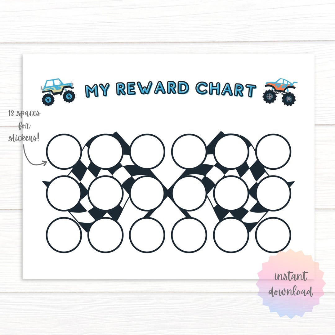 Monster Truck Potty Training Reward Chart for Boys (PDF & JPEG Digital ...