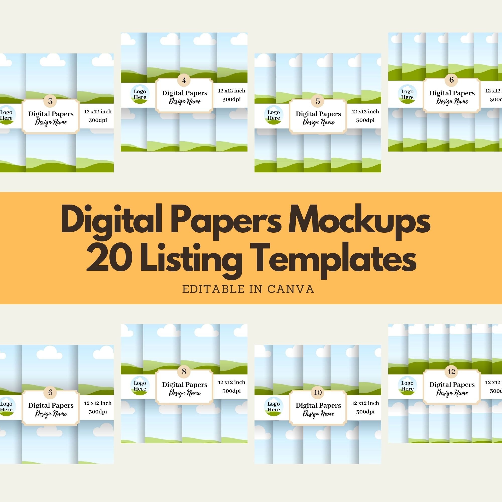 20 Digital Paper Mockup Template Editable Canva Templates - Etsy