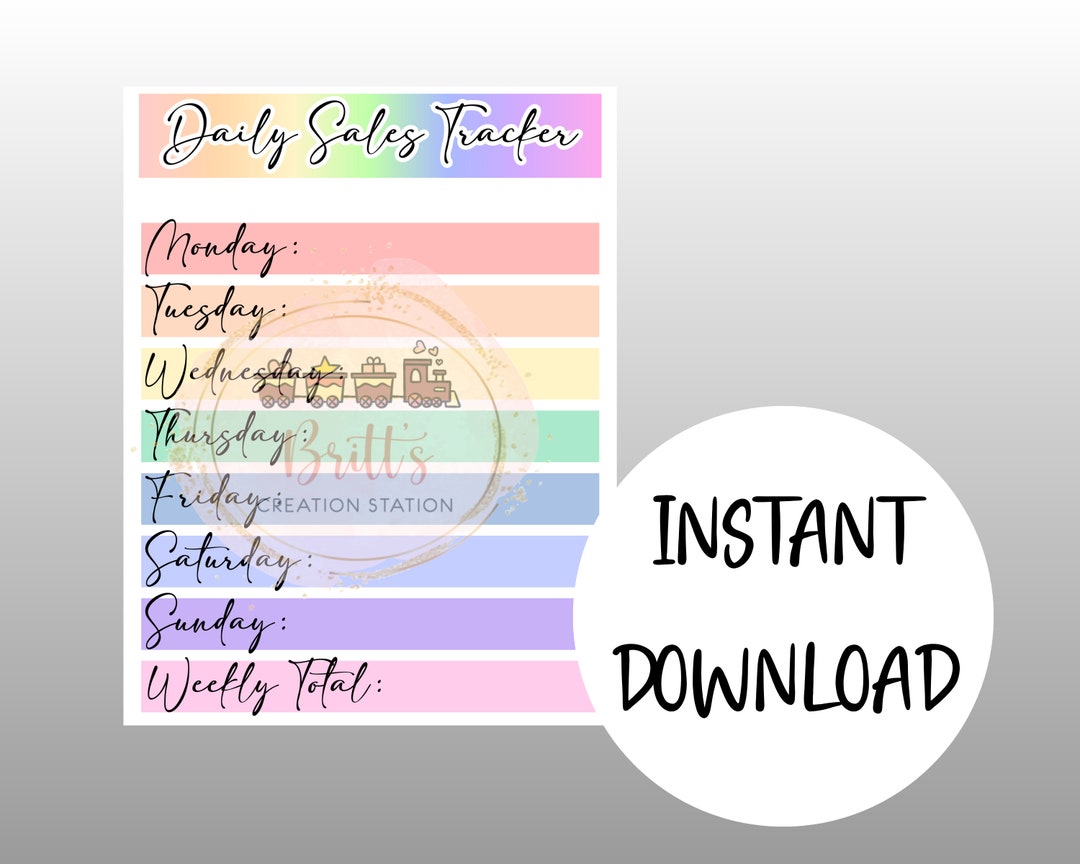 Daily Sales Tracker Instant Download PDF Printable Sale Tracker Weekly ...