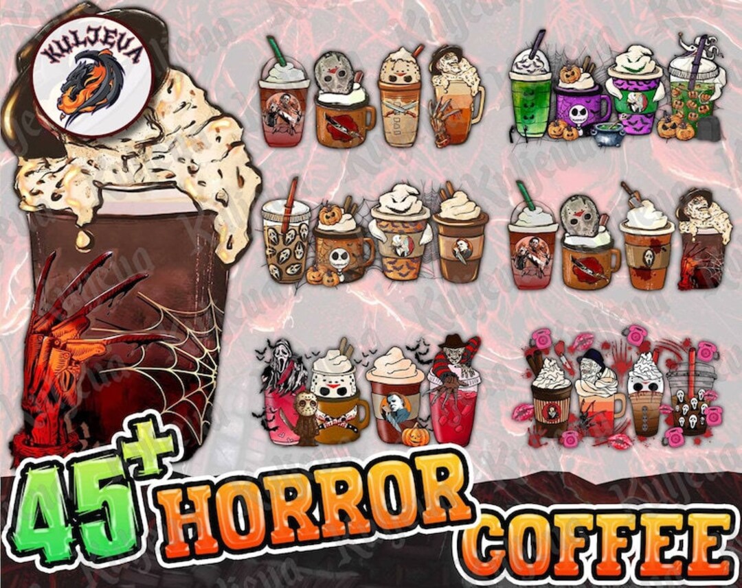 45 Horror Killers Coffee Png Bundle Scary Movie Series Hand - Etsy
