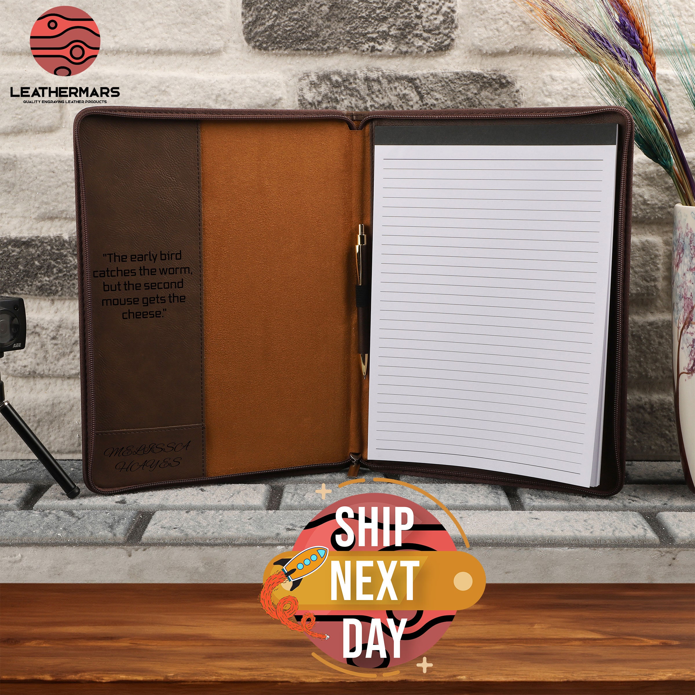 Zipper Portfolio, Personalized Leather Portfolio, Custom Leather ...