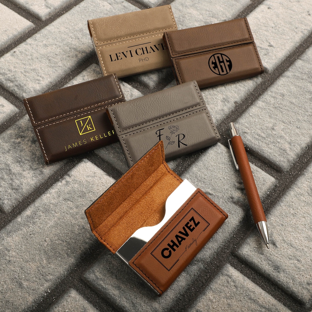Personalized Business Card Case, Leather Business Card Holder, Engraved ...