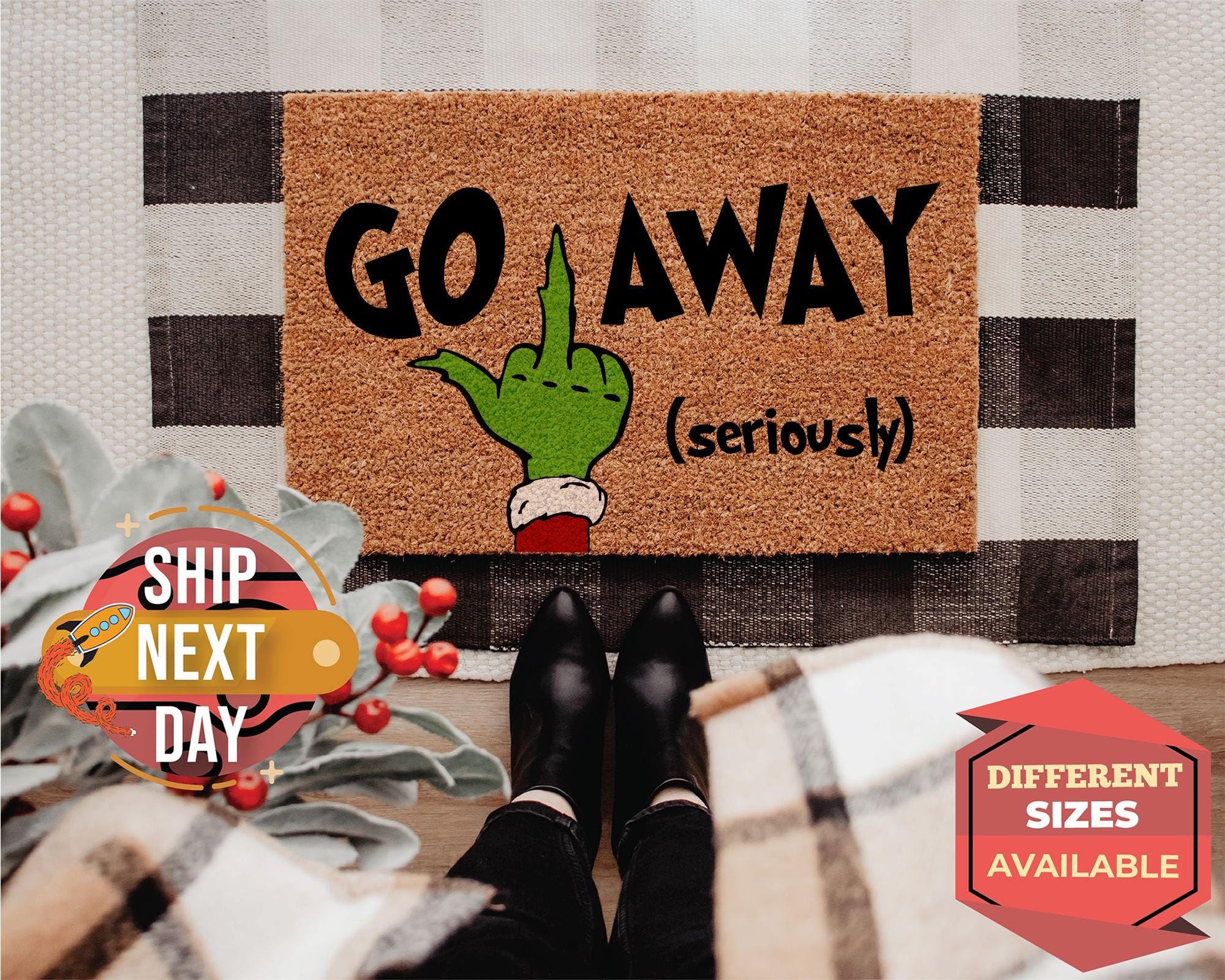Go Away Seriously Doormat, Funny Rude Welcome Mat, Grinch Doormat ...