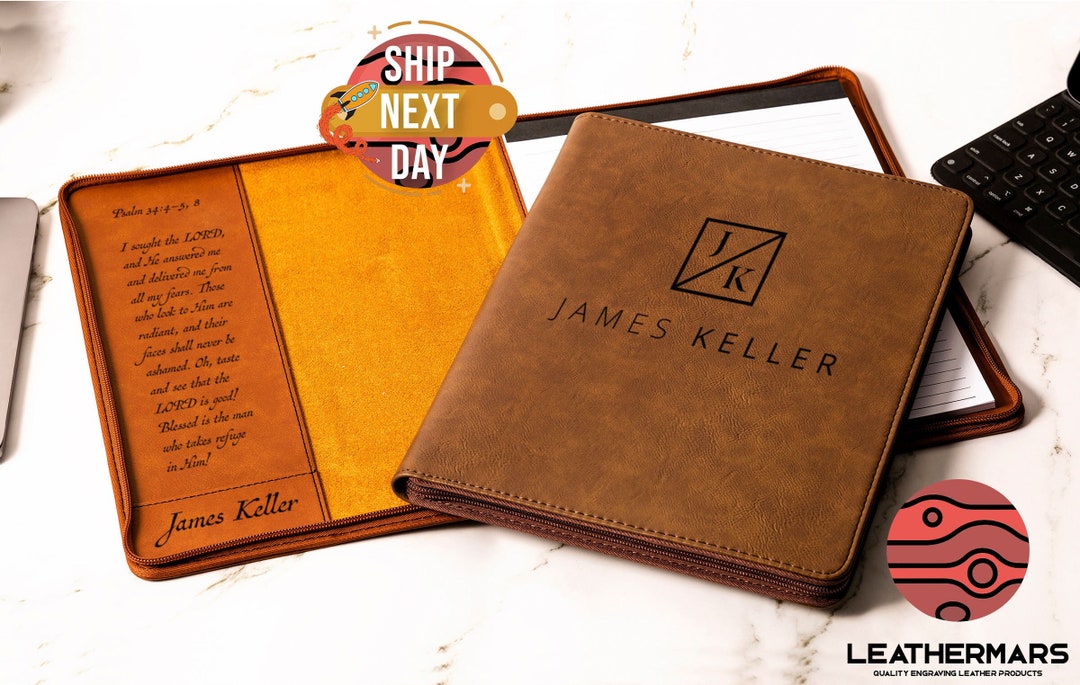Zipper Portfolio, Personalized Leather Portfolio, Custom Leather ...