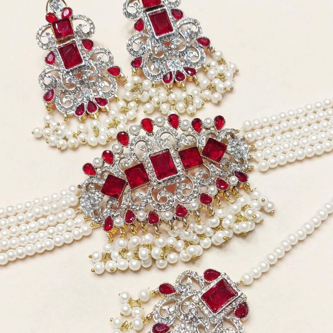 Red Jewelry Set | Indian Bridal Jewelry Set | Vintage Choker, Maang ...