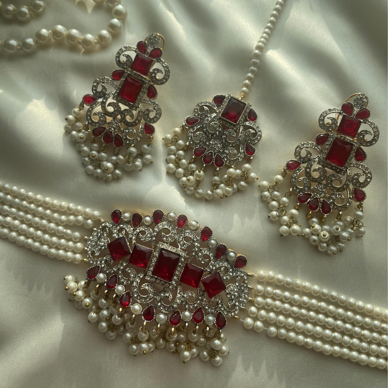 Red Jewelry Set | Indian Bridal Jewelry Set | Vintage Choker, Maang ...