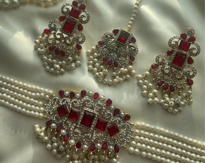 Red Jewelry Set | Indian Bridal Jewelry Set | Vintage Choker, Maang ...