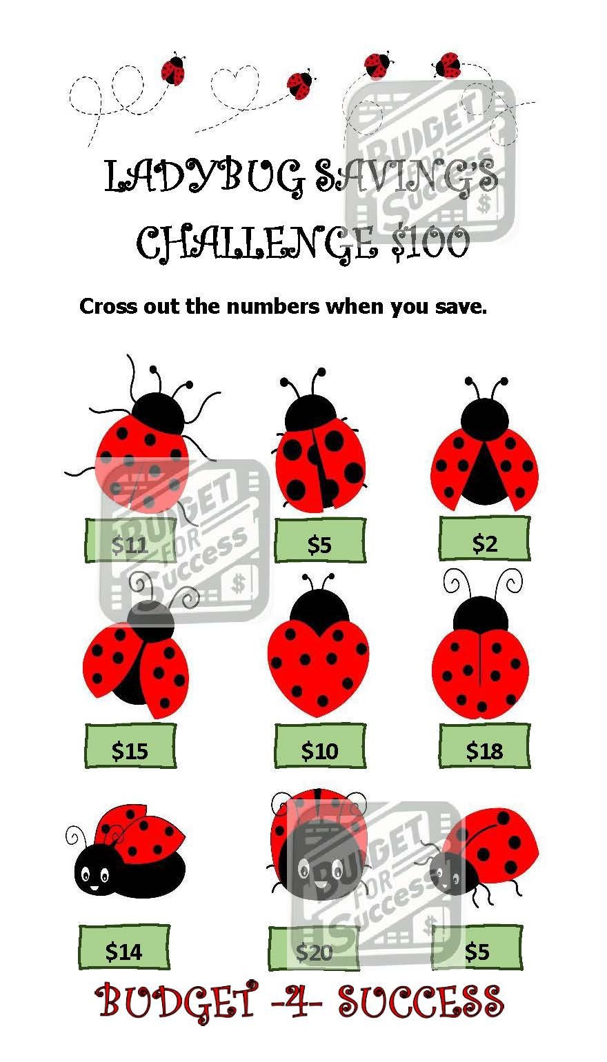 Ladybug Savings Challenges Save 100 225 Dollars With Five Super Cute ...