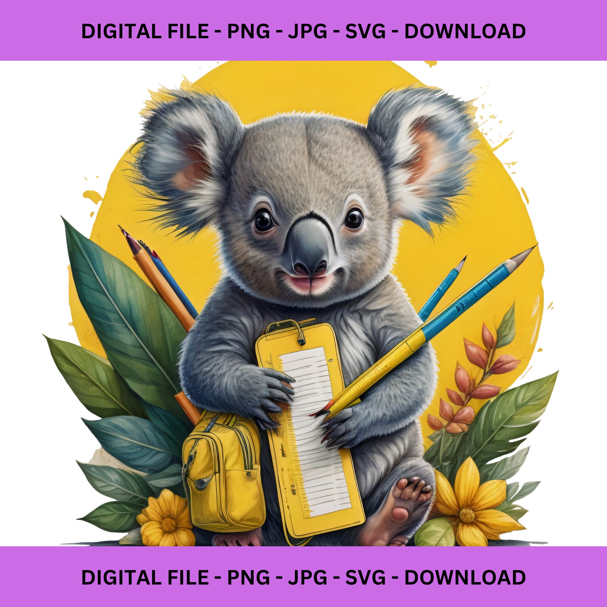 Colorful Koala Bear Surrounded by School Supplies,cute Koala Clipart ...