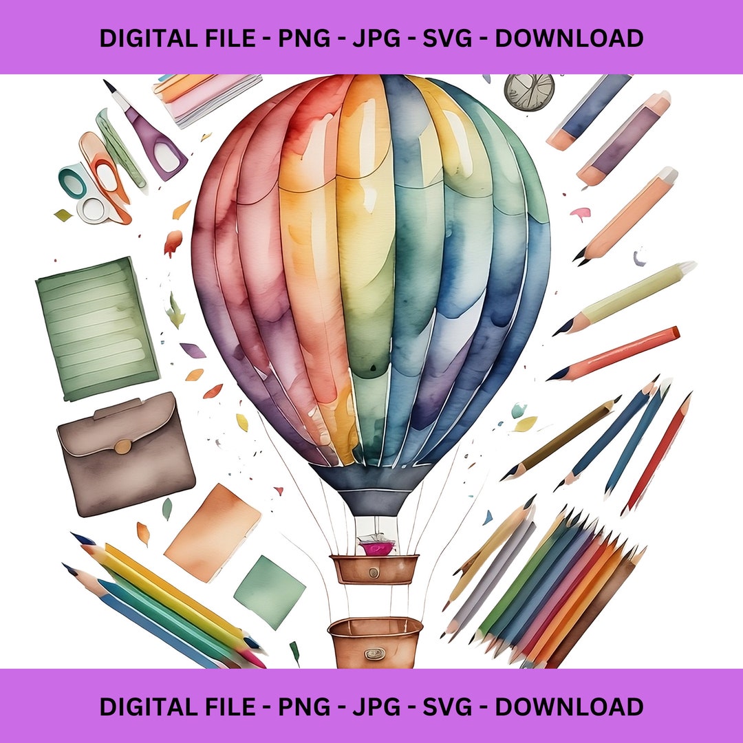 Whimsical Back to School Clipart, Magical Hot Air Balloon Journey ...