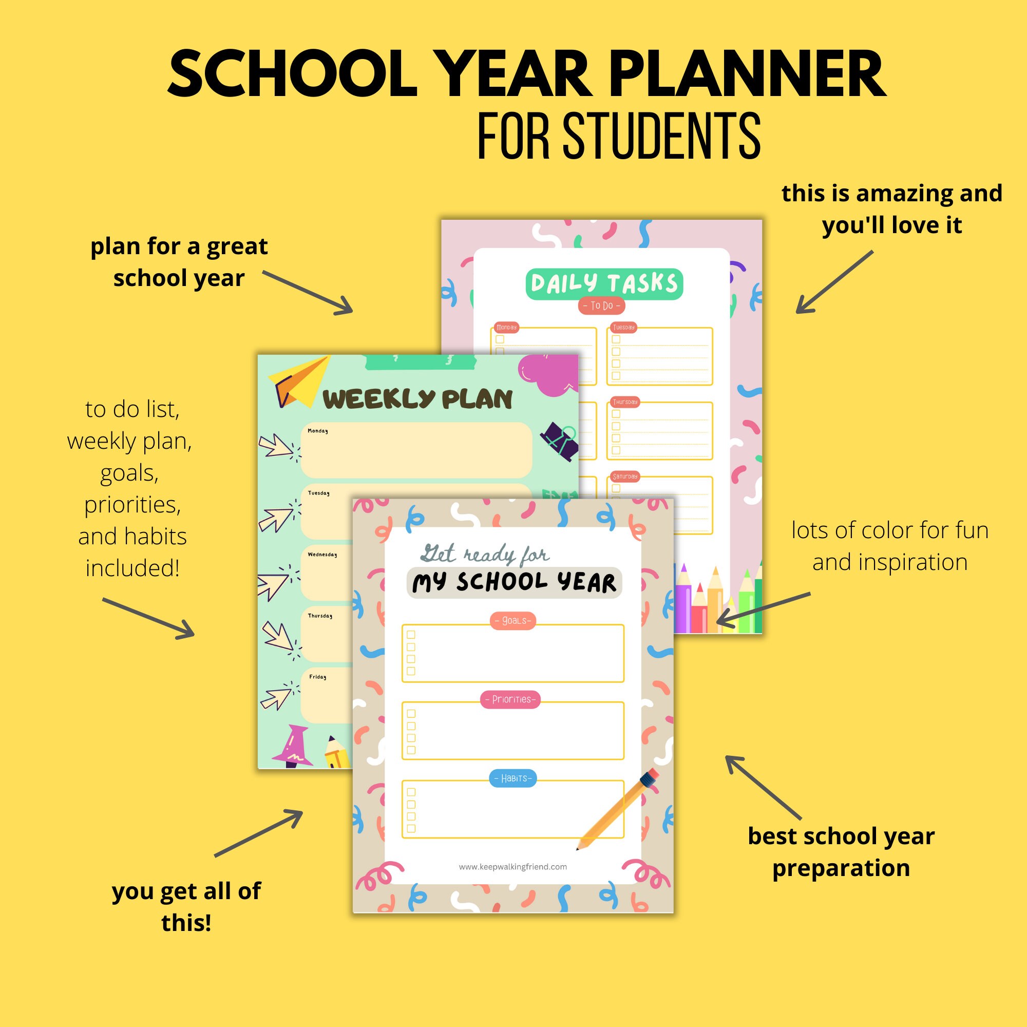 School Year Planner for Students: Adventure List, Weekly Plan, Goals ...