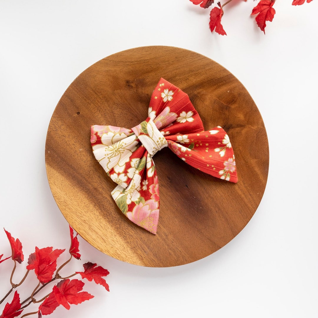 Red Sakura Sailor Bow for Dogs, Pink Red Cherry Blossom Japanese Dog ...