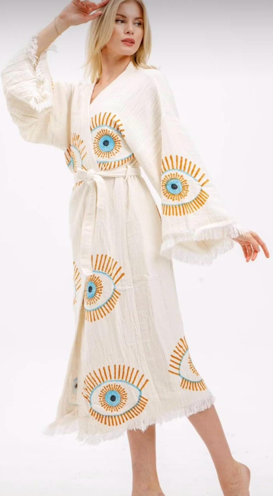 Turkish Cotton Beach Robe | Muslin Cotton Bathrobe | Natural Kimono ...