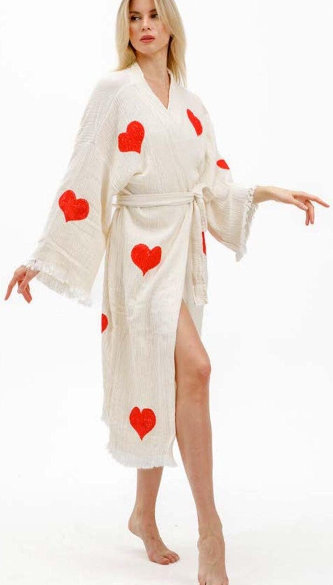 Turkish Cotton Robe: Muslin Kimono Gown With Heart Detail - Etsy