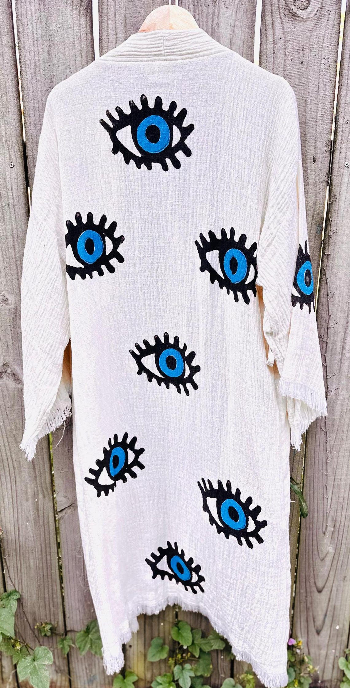 Turkish Cotton Robe: Handprinted Evil Eye Kimono Gown - Etsy