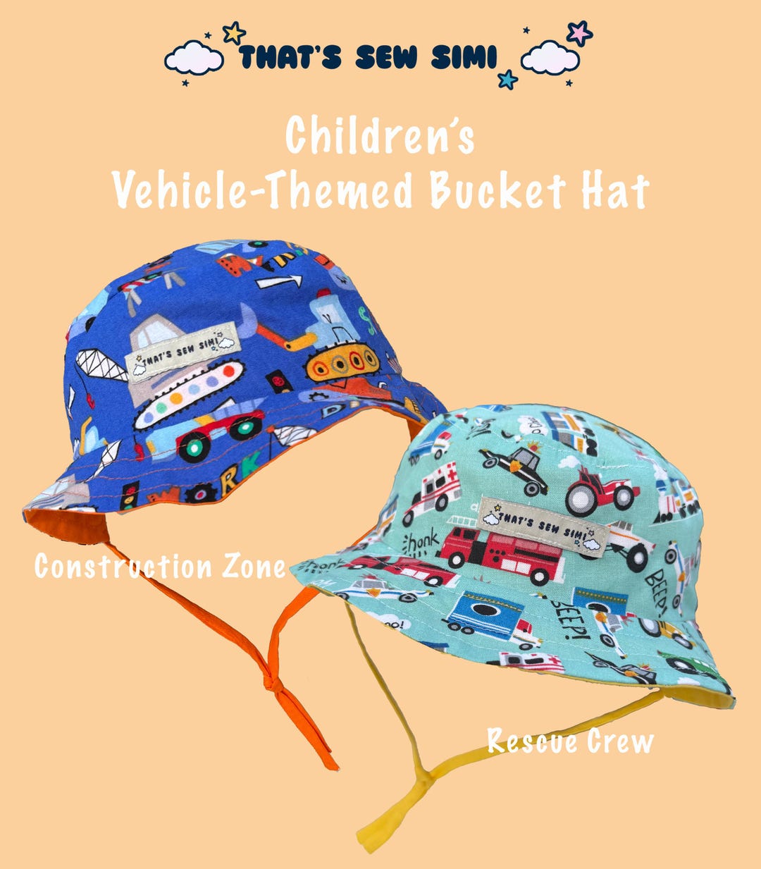 Vehicle Print Bucket Hat for Kids | Reversible Cotton Hat With Trains ...