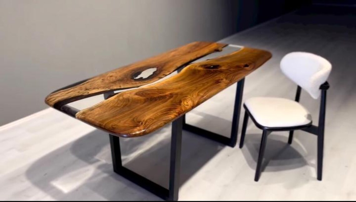 Custom Epoxy Live Edge Dining Table, Epoxy Dining Room Table With Solid ...