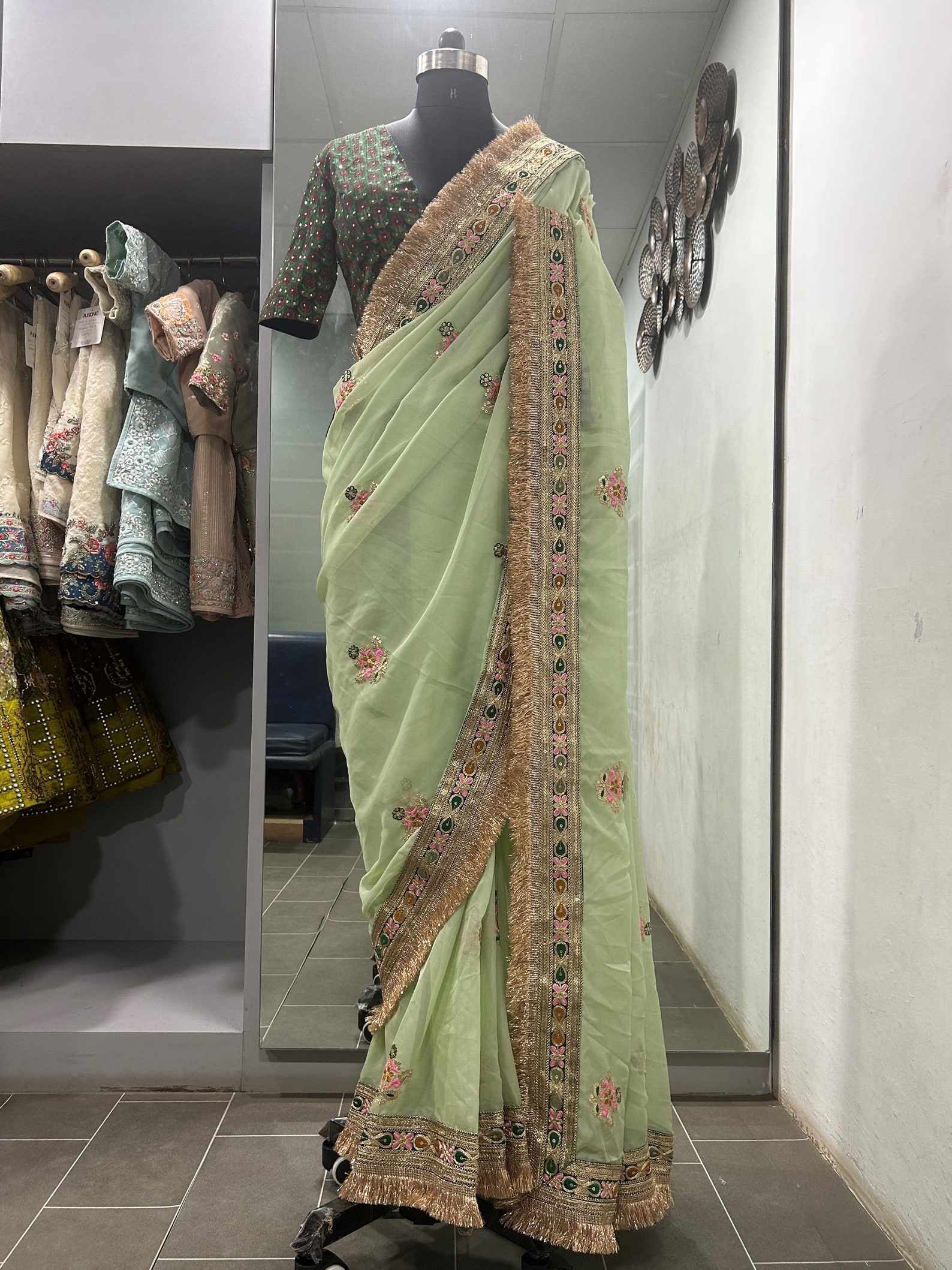 Light Green Color Organza Saree Party Wear Sari Function Sari ...