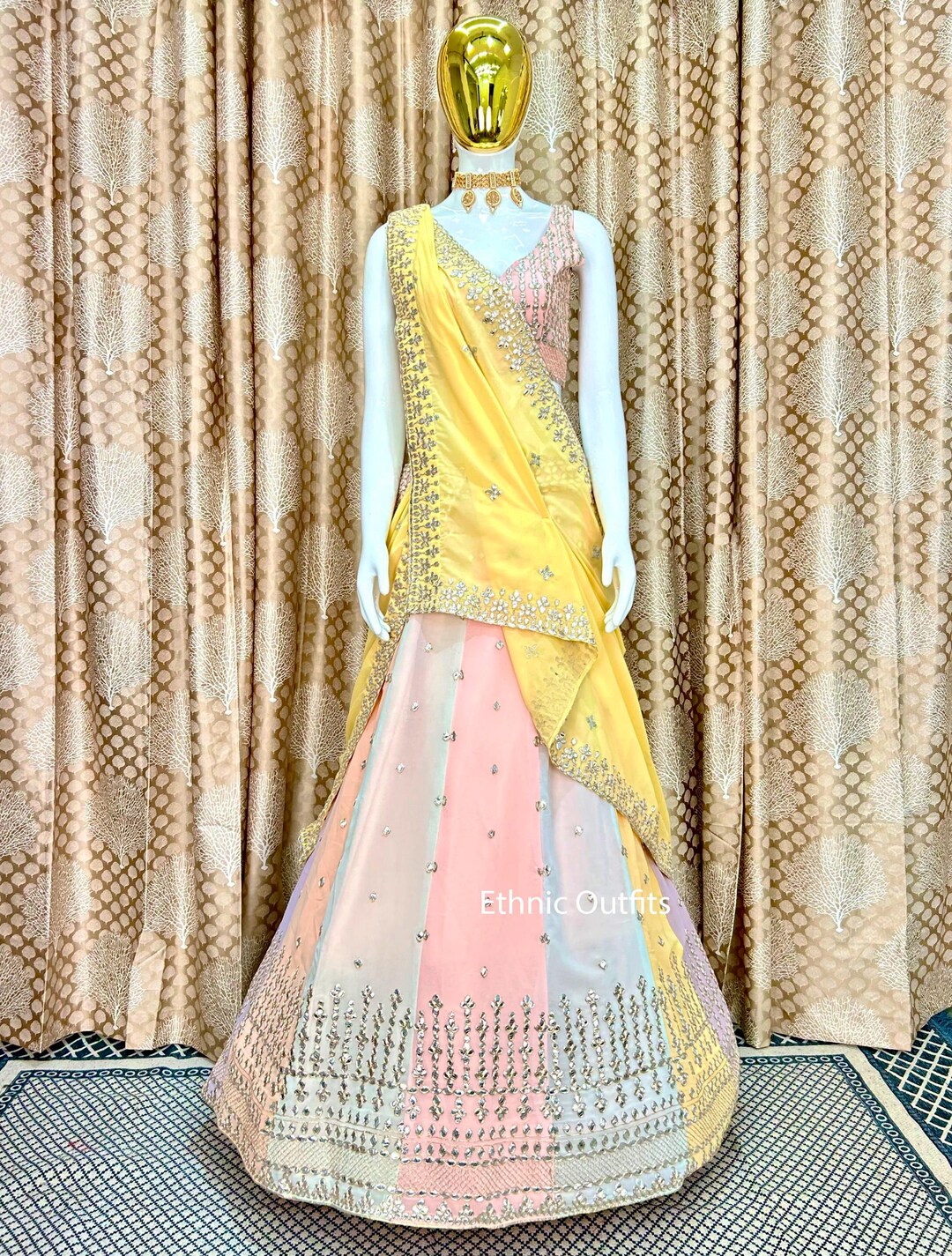 Multi Color Sequence Thread Embroidery Work Lehenga Choli Festivel ...