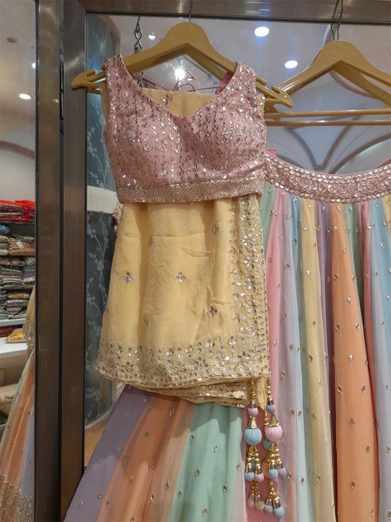 Multi Color Sequence Thread Embroidery Work Lehenga Choli Festivel ...