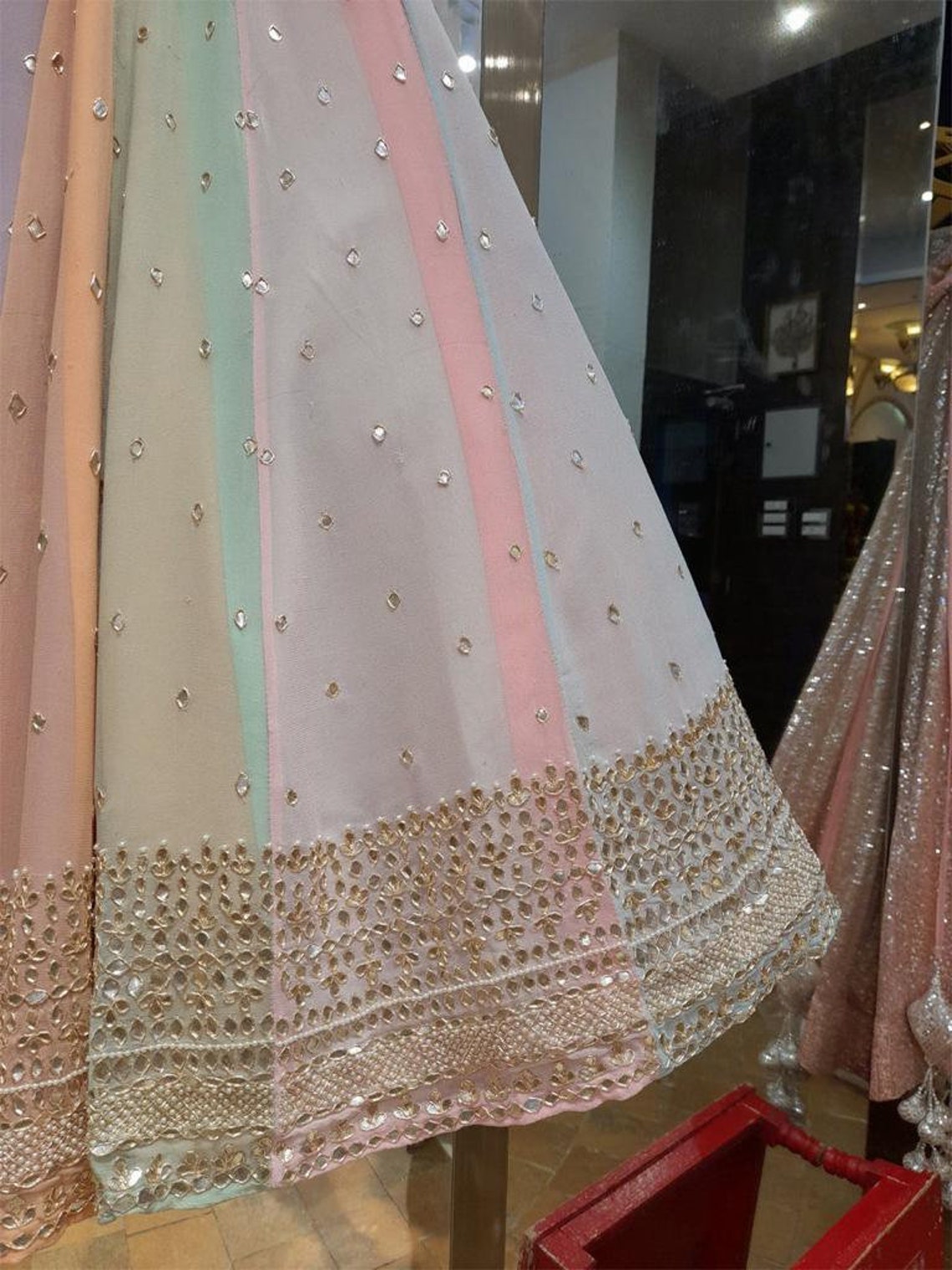 Multi Color Sequence Thread Embroidery Work Lehenga Choli Festivel ...