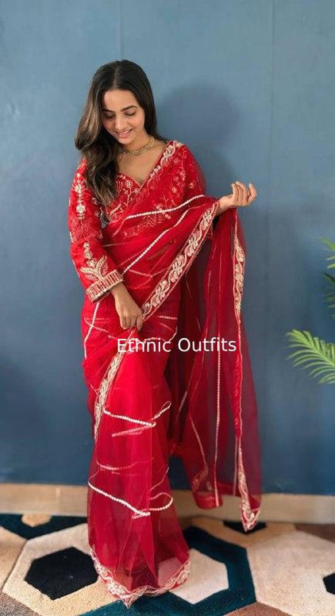 Bollywood Style Red Saree for Women Traditional Wear Soft Net Sari ...