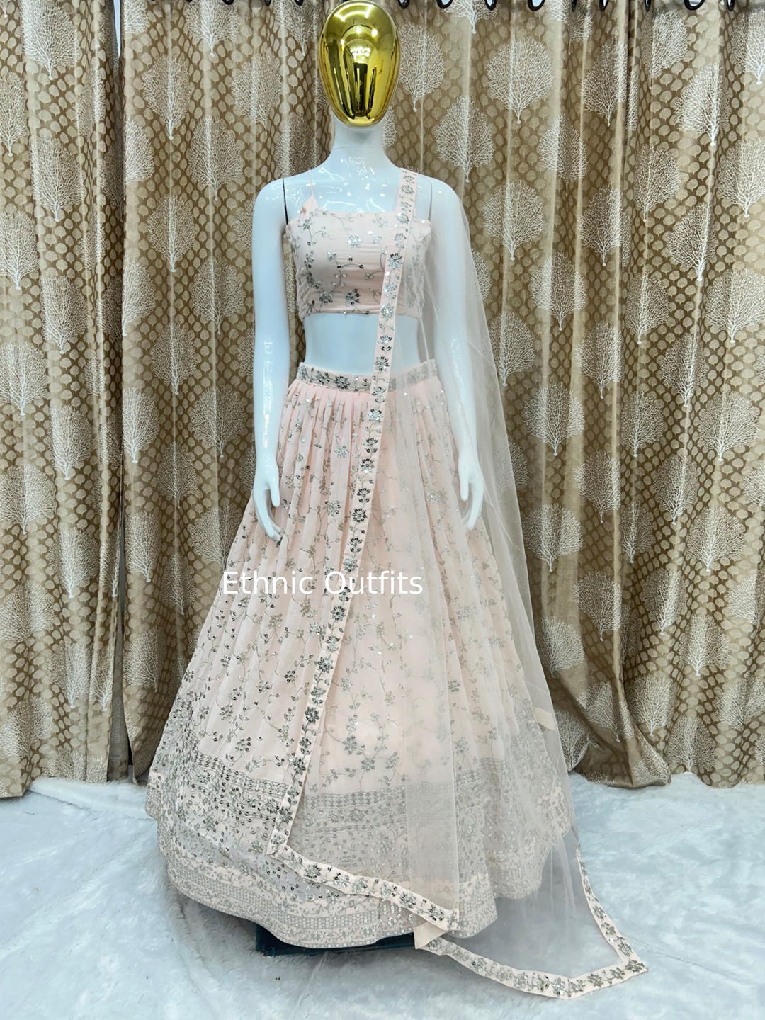 Baby Pink Sequence Lengha Choli Party Wear Indian Wedding Lehenga Choli ...