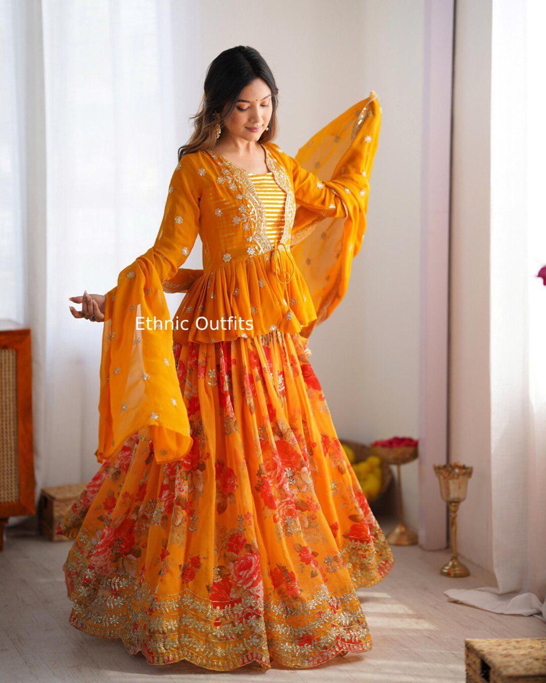 Bollywood Style Lehenga Choli for Women Orange Lehenga Choli With Koti ...