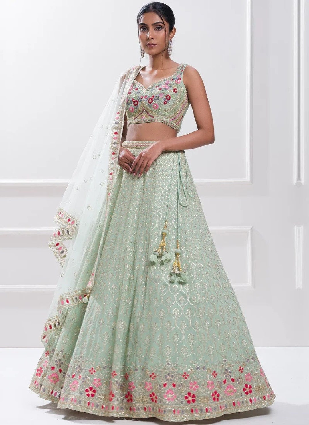 Pastel Green Reception Wear Lehenga Choli Party Wear Lengha Choli ...
