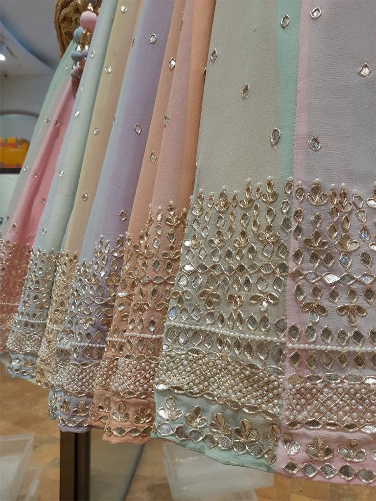 Multi Color Sequence Thread Embroidery Work Lehenga Choli Festivel ...