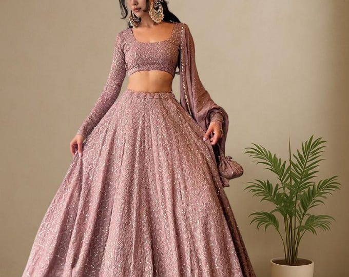 Rosy Pink Lehenga Choli for Women Party Wear Lehnga Choli Function ...