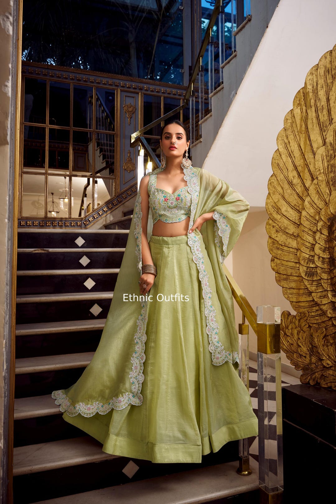 Amazing Plain Silk Pista Green Lehenga Choli for Women Indian Wedding ...