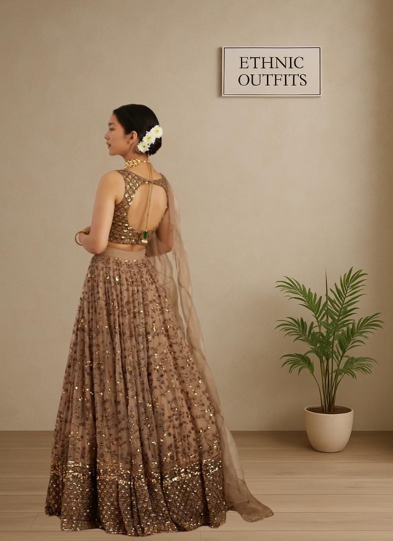 Designer Coffee Net Party Wear Lehenga Choli Sangeet Lengha Choli ...