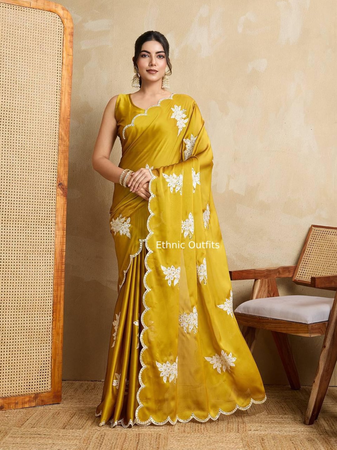Yellow Haldi Special Saree for Women Indian Wedding Party Wear Sari ...