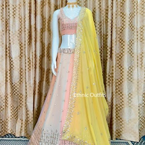 Multi Color Sequence Thread Embroidery Work Lehenga Choli Festivel ...